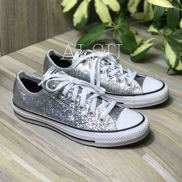 Converse | Shoes | Nwt Converseid Ctas Ox Silver Glitter W Authentic ...